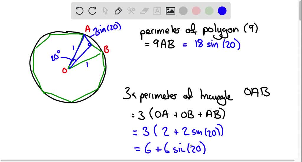 The figure shows a regular 9-sided polygon inscribed in a circle with center 0 Quantity A: The ...