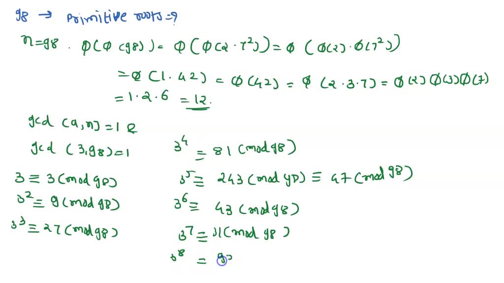 Draw a table showing the order of every element in 𝐙11^* . Pick the ...