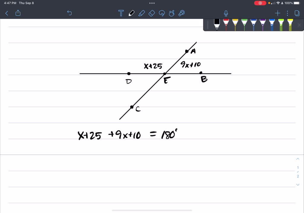 SOLVED: Two lines intersect. A horizontal line has points D, E, and B. Line AC intersects that ...