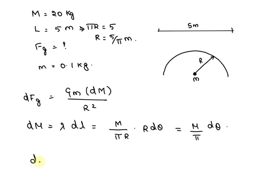 A uniform rod of mass M = 20 kg and length L = 5 m is bent into a semicircle. What is the ...