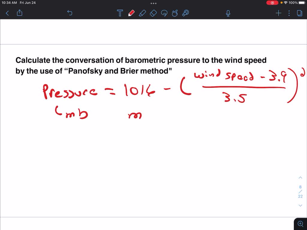 SOLVED: Calculate the conversation of barometric pressure to the wind ...