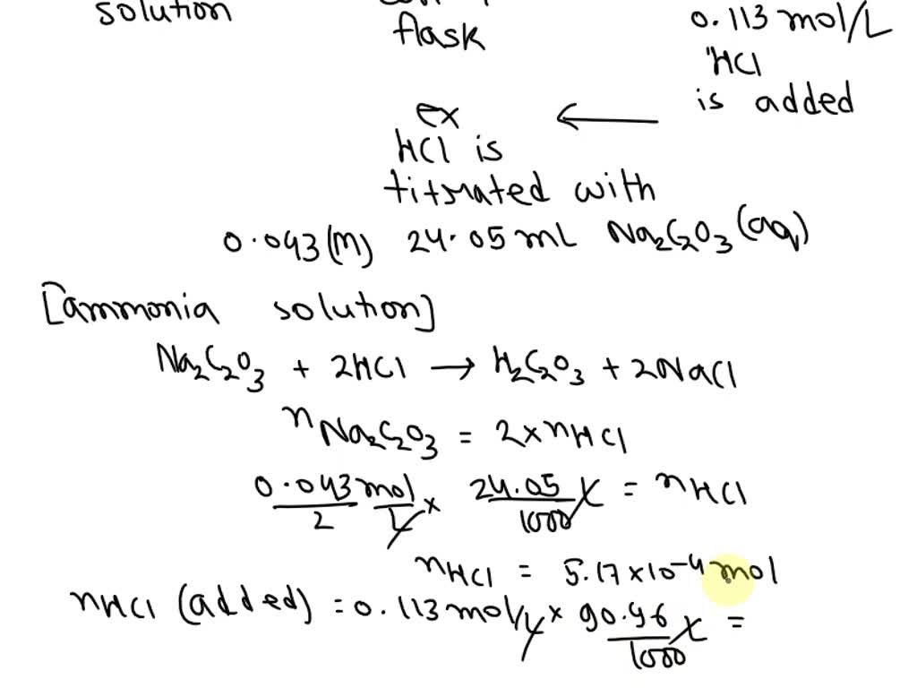 SOLVED: A student was asked to determine the concentration of ammonia ...