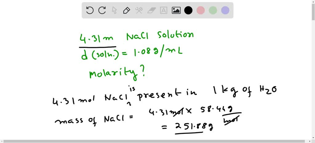 SOLVED: Calculate the molarity of a 4.31 m aqueous NaCl with a density ...