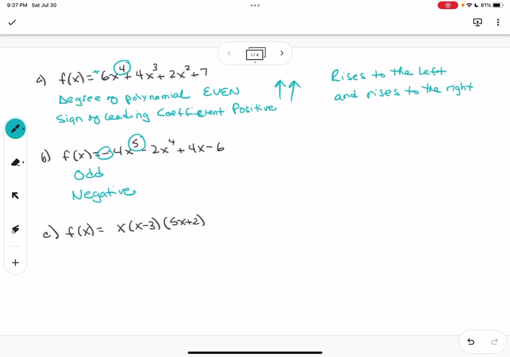 SOLVED: Choose the end behavior of the graph of each polynomial ...