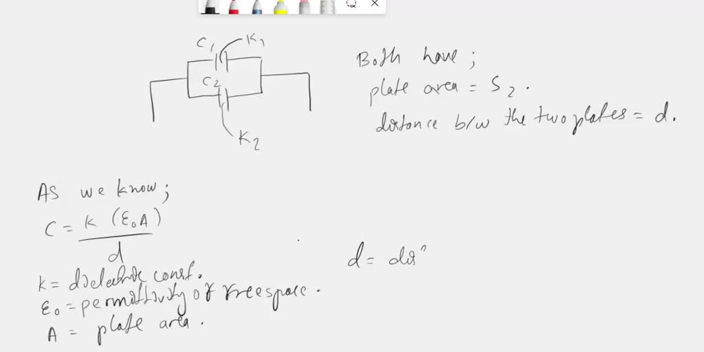 SOLVED: The capacitor shown is filled with two types of dielectric, whose dielectric constants ...