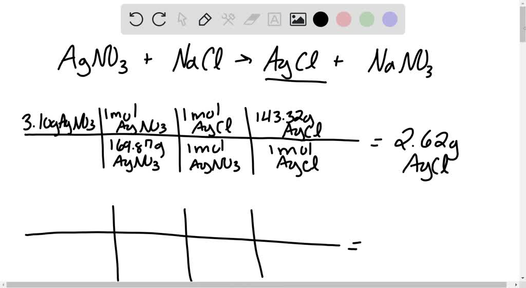 SOLVED: How much AgCl is produced when 3.10g of AgNO3 and 1.5g of NaCl react according to the ...