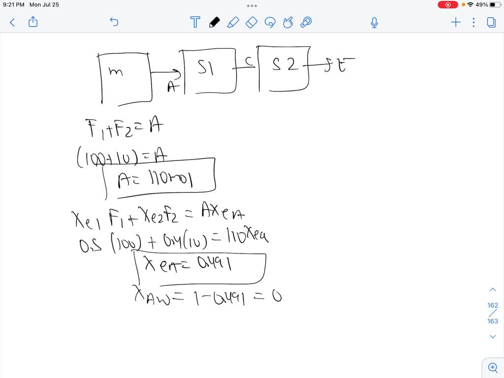 SOLVED: A feed containing equimolar amounts of methanol and water is mixed with 10 moles of a 40 ...