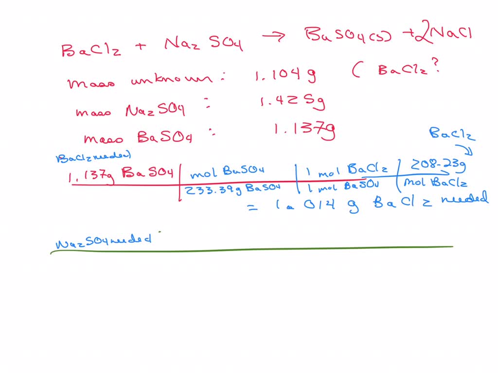SOLVED: BaCl2 +Na2SO4 = BaSO4(s) + 2Na +2Cl Calculate the mass of the limiting reagent that ...