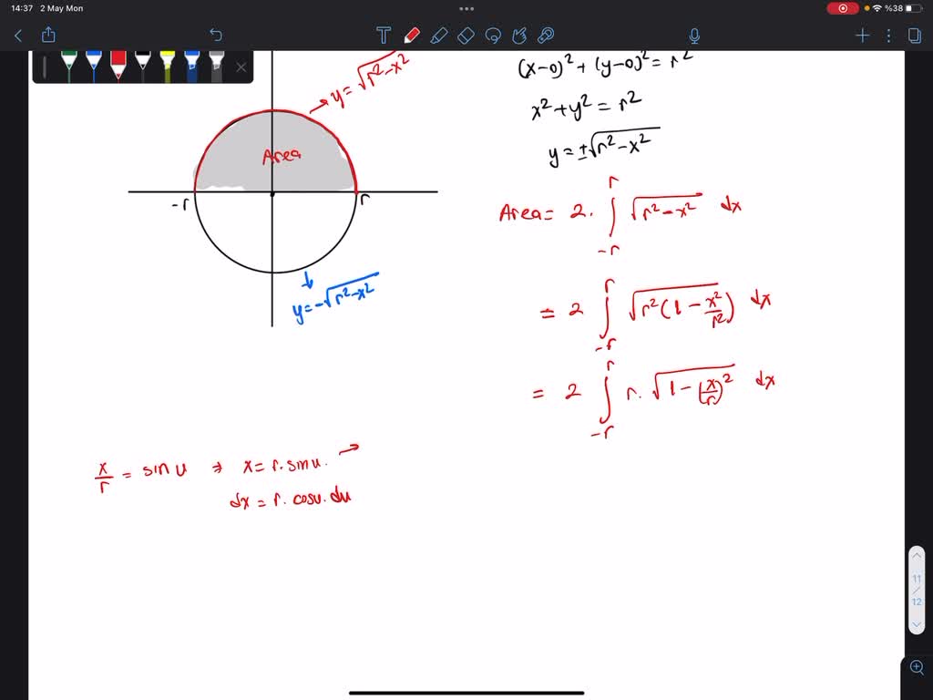SOLVED: show the derivation of the area of a circle with radius r by ...