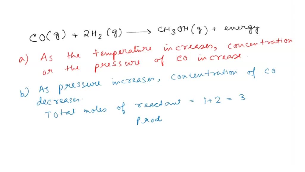 SOLVED: Consider the following reaction: 2 H2 (g) + CO (g) ⇌ CH3OH (g ...