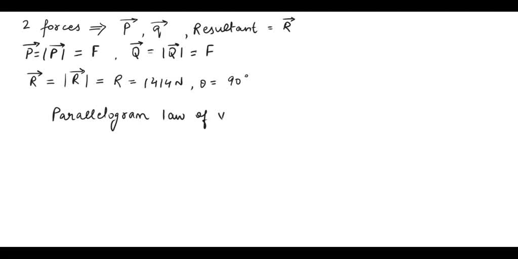 SOLVED: Resultant of two equal forces acting at a right angles to each ...