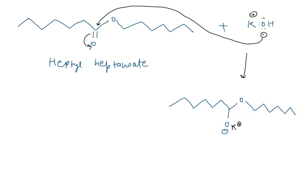 SOLVED: Write the reaction for the saponification of Heptyl heptanoate with potassium hydroxide.