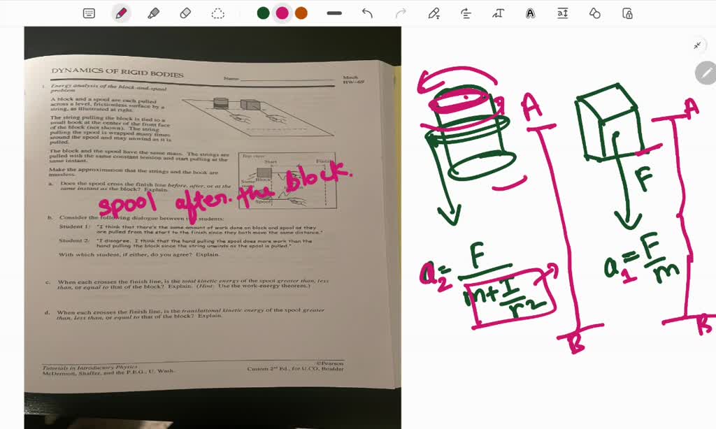 The block-and-spool problem: A block and spool are each pulled across a ...