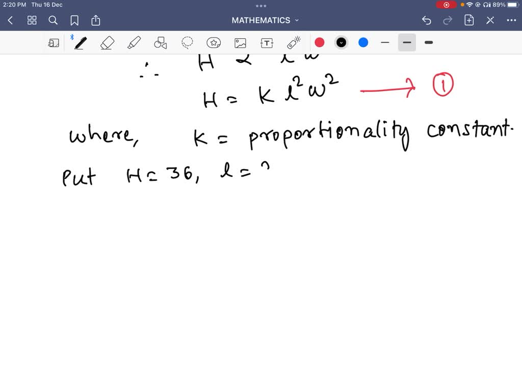 SOLVED: H is jointly proportional to the squares of l and w . If l=2 ...
