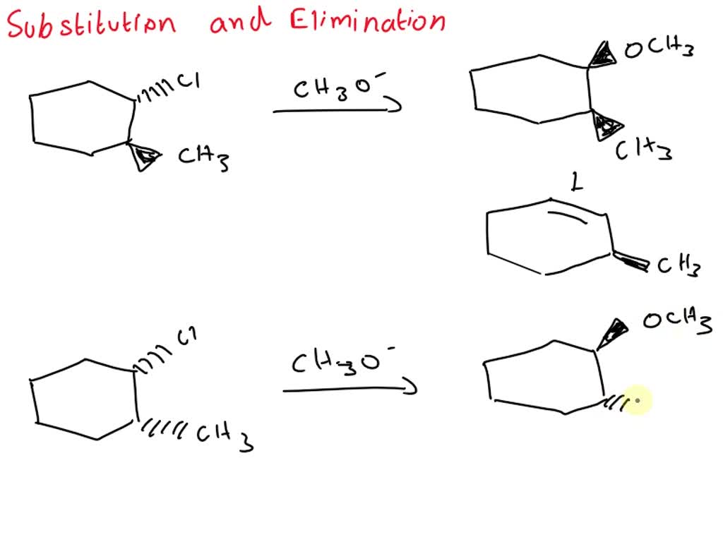SOLVED: Draw the substitution and elimination products for the following reactions, showing the ...