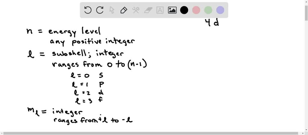 SOLVED: List the values of n, l, and ml for orbitals in the 4d subshell.