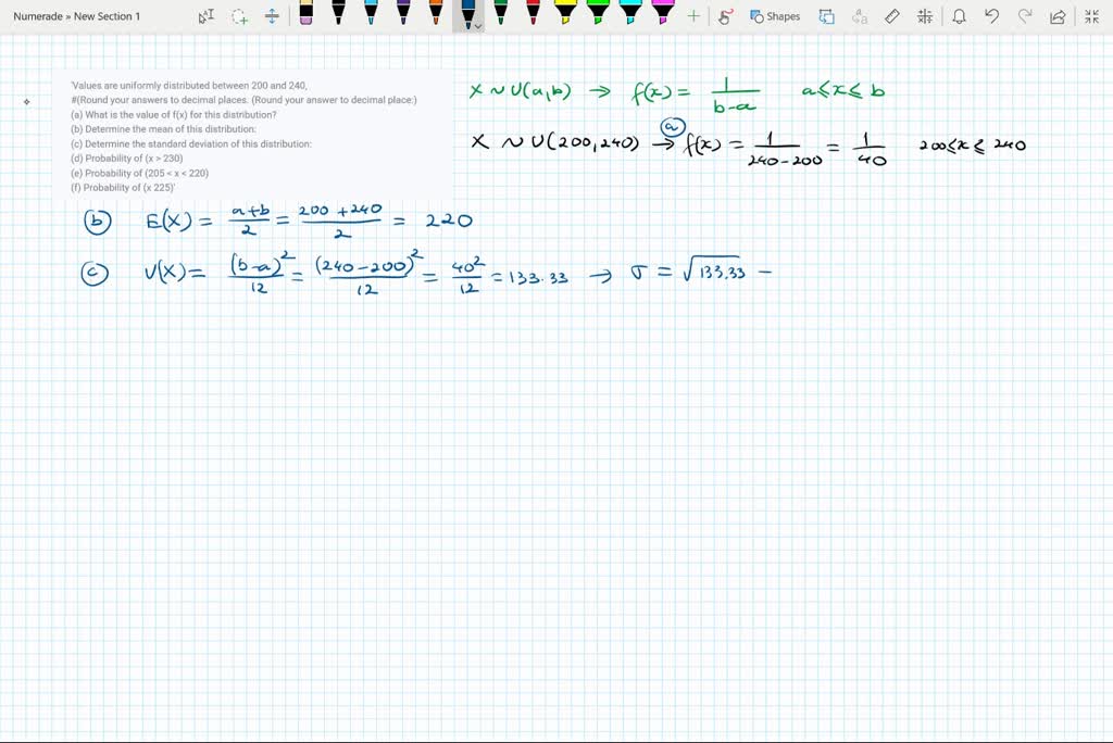 SOLVED: 'Values are uniformly distributed between 200 and 240, #(Round your answers to decimal ...