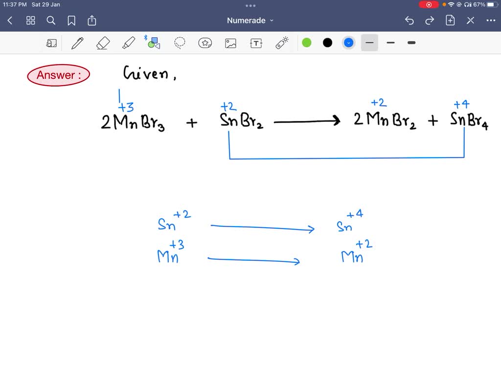 In the redox reaction 2MnBr3 + SnBr2 â†’ 2MnBr2 + SnBr4, Mn undergoes ...