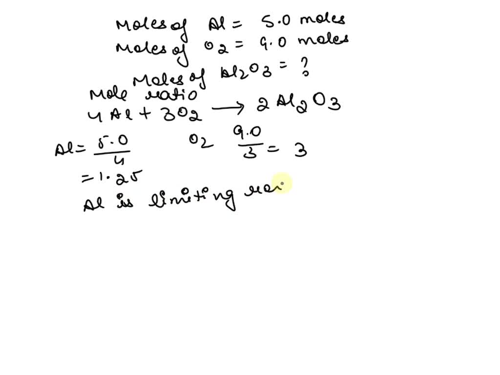 Solid aluminum and oxygen (O2) gas react to form solid aluminum oxide ...