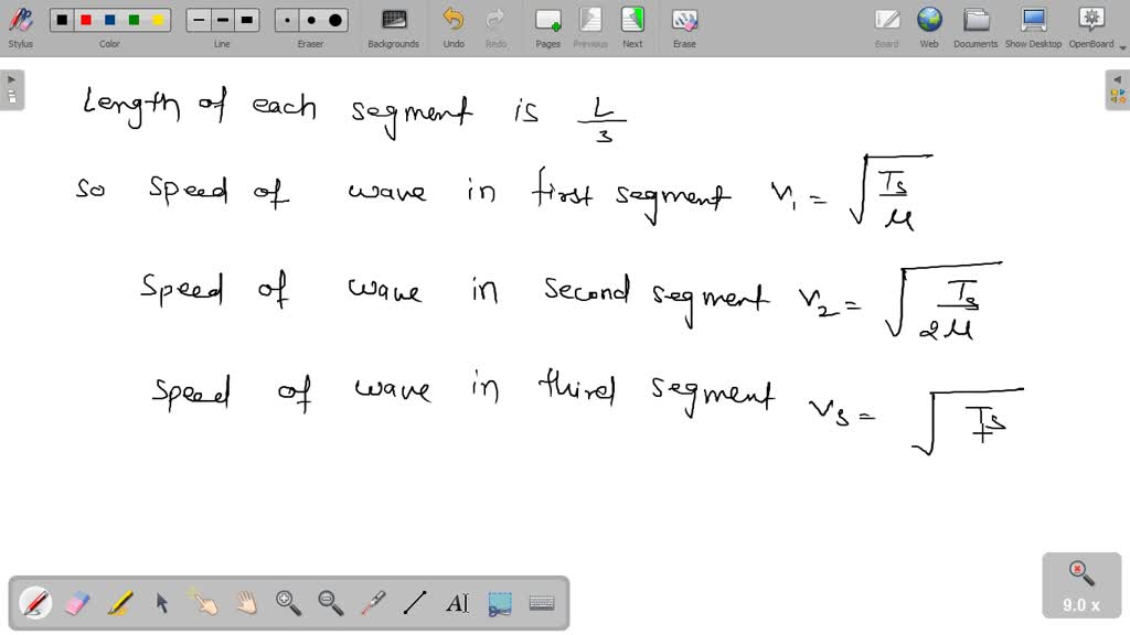 Consider a string of total length L, made up of three segments of equal length. The mass per ...