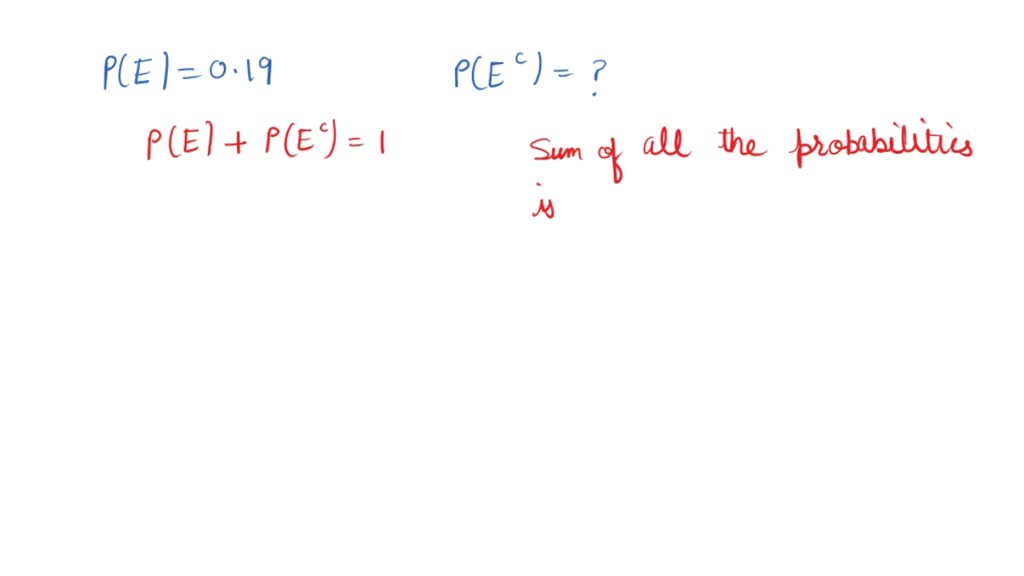 Find the probability P(E if P(E) = 0.19 The probability P(EC (Simplify ...