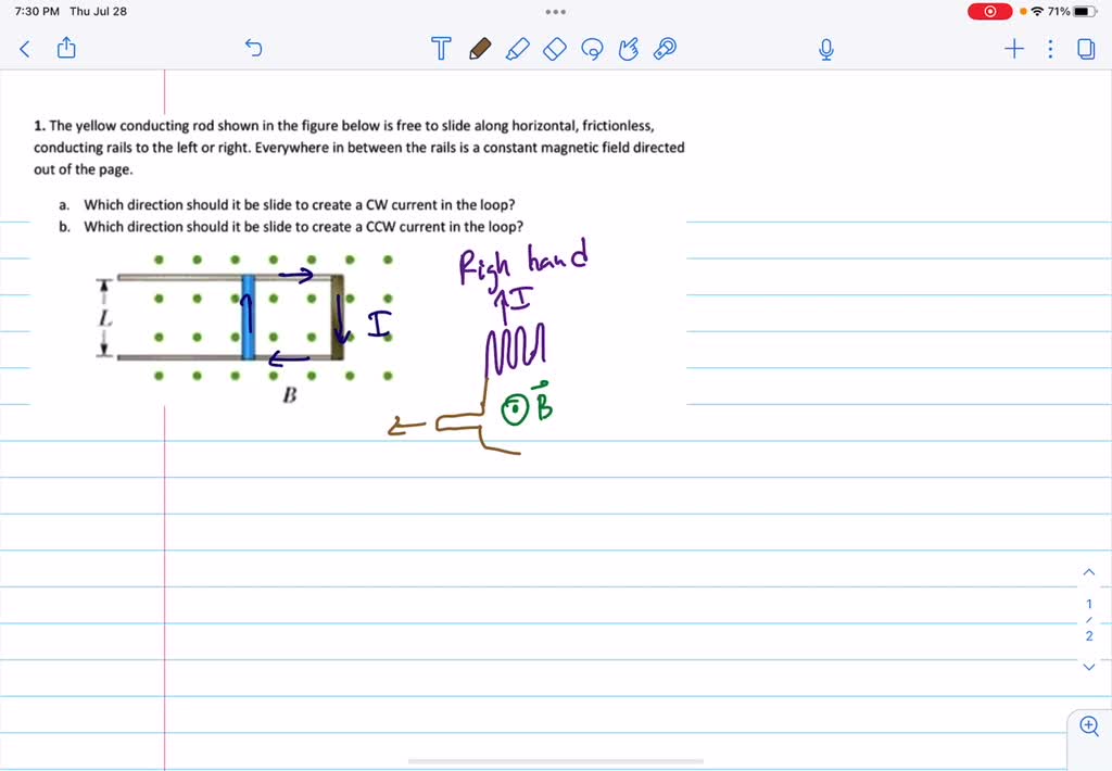 SOLVED: 1. The yellow conducting rod shown in the figure below is free to slide along horizontal ...