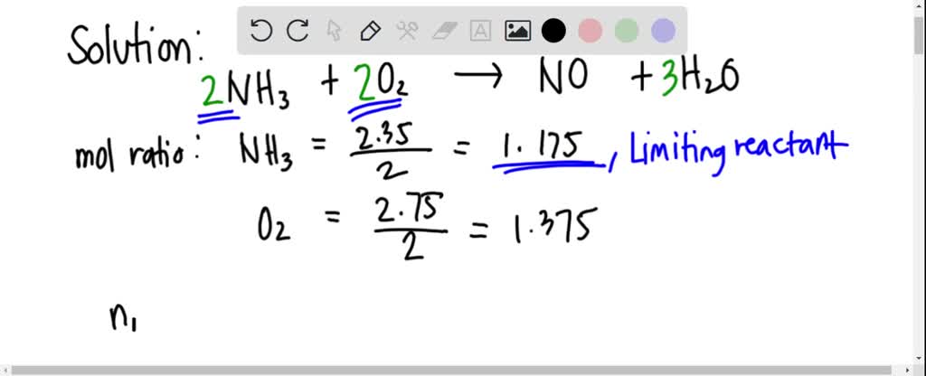 SOLVED: Ammonia reacts with oxygen to form nitrogen monoxide and water. 2.35 moles of ammonia ...