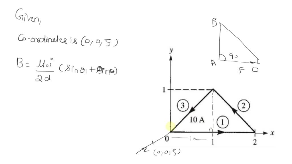 Biot-Savart' Law Example (practice exercise 7.1): Find H at (0,0,5) due to side 3 of the ...