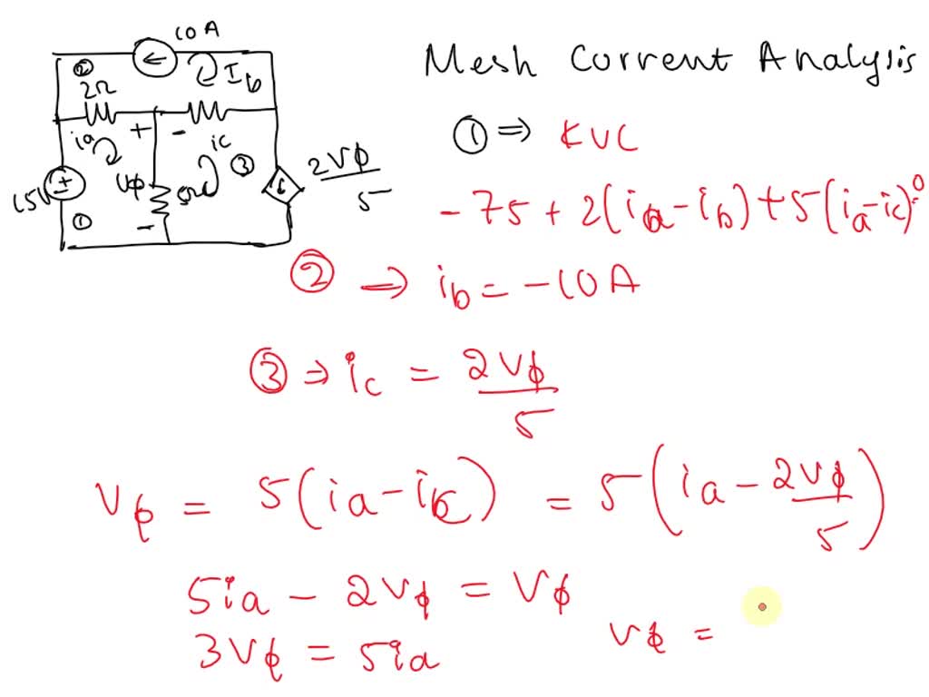 SOLVED: For the circuit shown, what is the Mesh Current Method equation for mesh c? i2 + 5i1 ...