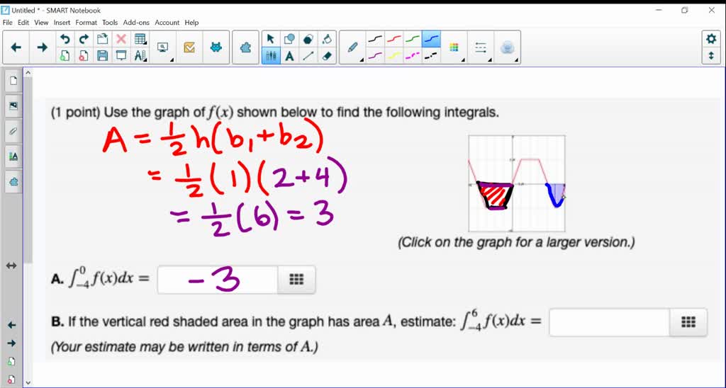 SOLVED: Use the graph of f(x) shown below to find the following integrals: Click on the graph ...