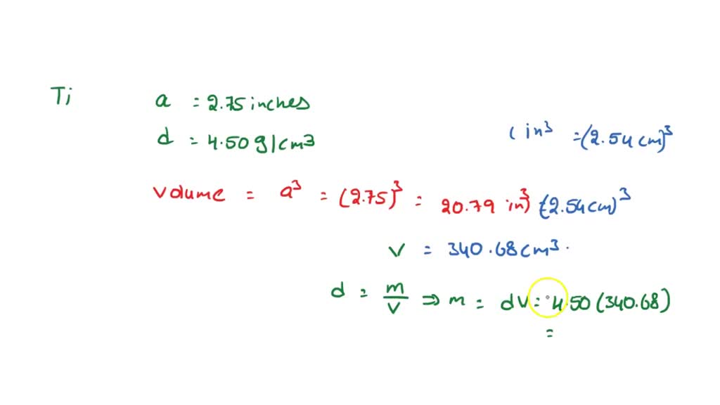 SOLVED: A pure titanium cube has an edge length of 2.75 in. How many ...