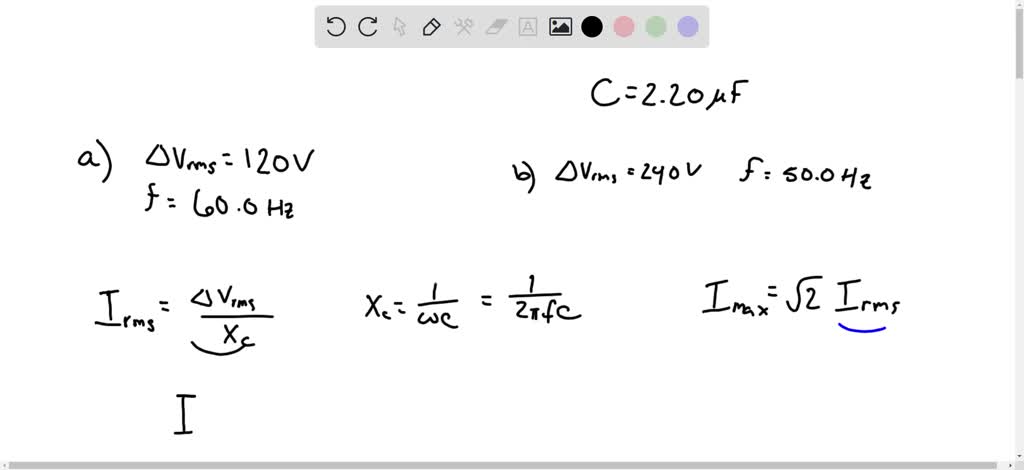 SOLVED: What is the maximum current delivered to a circuit containing a 2.20-μF capacitor when ...