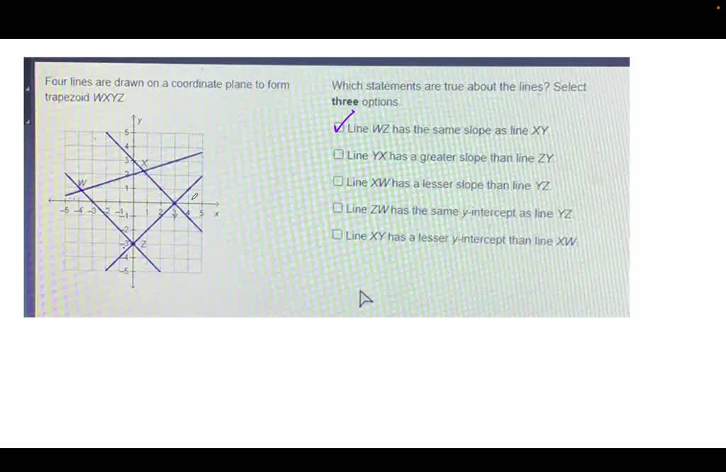 SOLVED: Four lines are drawn on a coordinate plane to form trapezoid ...