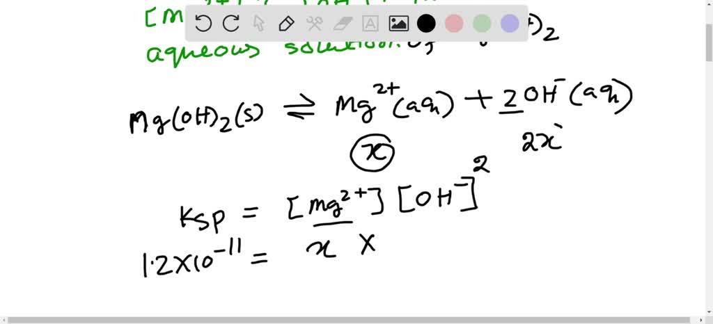 Calculate the concentrations of both the magnesium ions and the hydroxide ions in a saturated ...