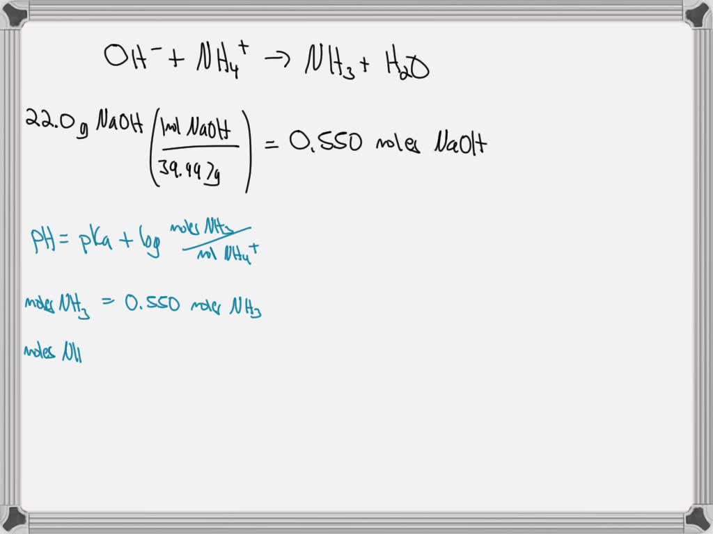 SOLVED: Calculate the concentrations of NH+4 and NH3 and the pH in a solution prepared by mixing ...