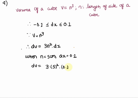The side of a cube is measured to be 25 cm, with a possible error of ±1 ...