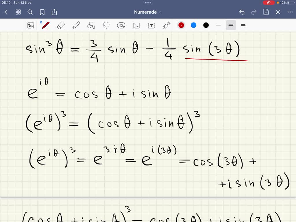 SOLVED: Use Euler's formula to prove the identity sin ^3θ=(3)/(4)sinθ ... SOLVED: Use Euler's formula to prove the identity sin ^3θ=(3)/(4)sinθ ...