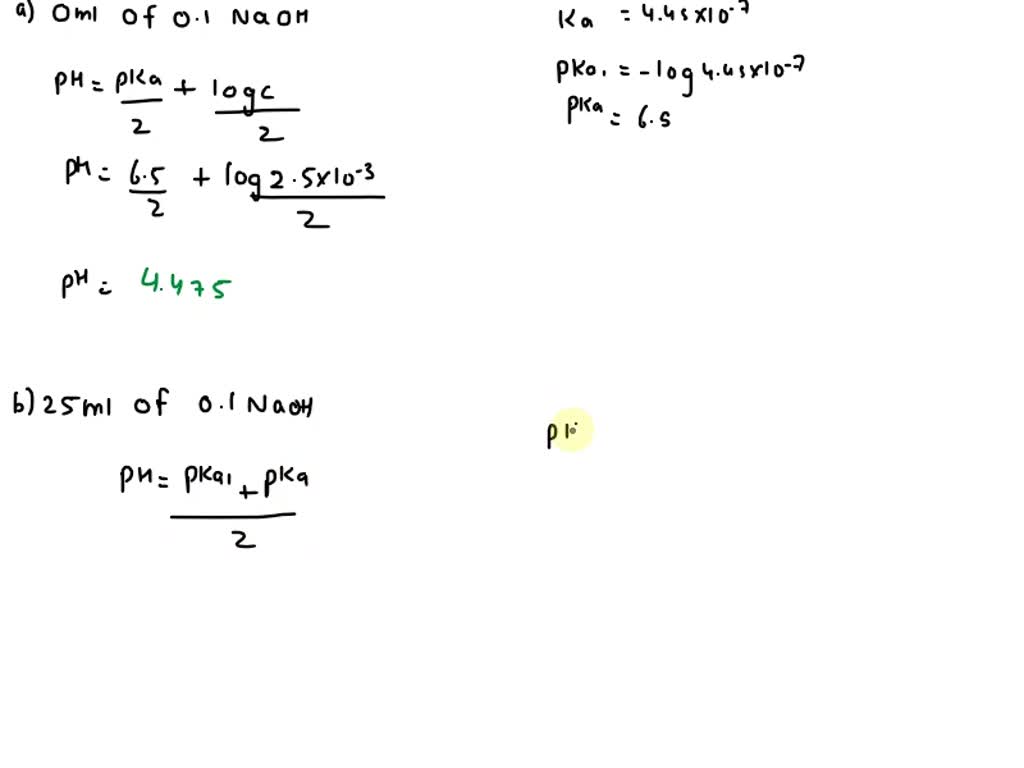 SOLVED: 25.0 mL of 0.1 M H2CO3 is titrated with 0.1 M NaOH. Calculate ...