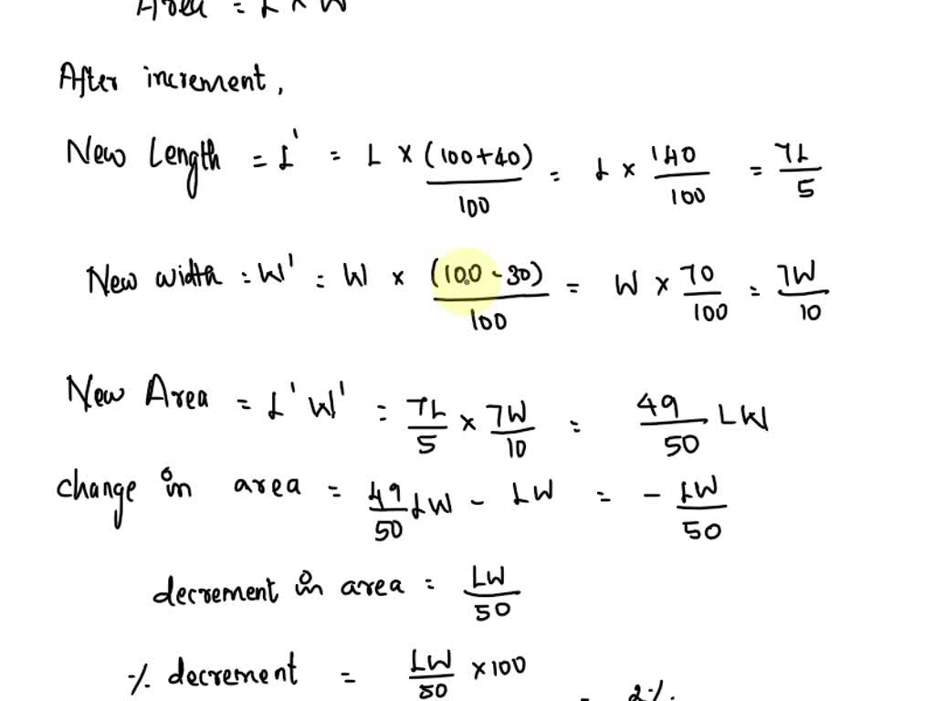 SOLVED: The length of a rectangle is increased by 60%. By what ...