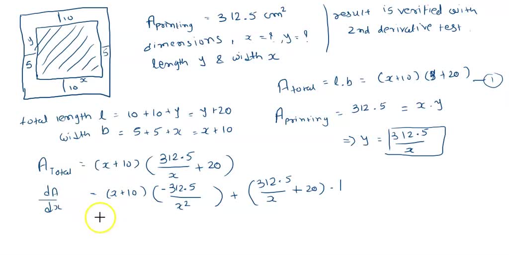 SOLVED: Consider a rectangular poster that contains 312.5 cm2 of ...