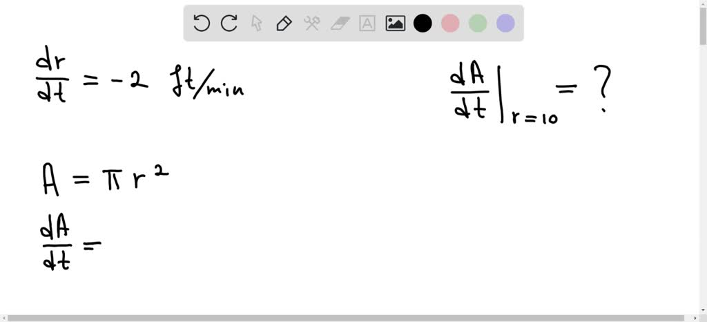 SOLVED: A circle has an initial radius of 50 ft when the radius begins decreasing at a rate of 2 ...