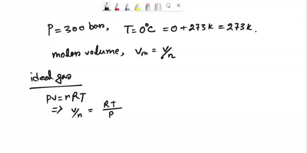 SOLVED: Determine the molar volume of gaseous methane at 0Â°C and 300 bar by the following ...