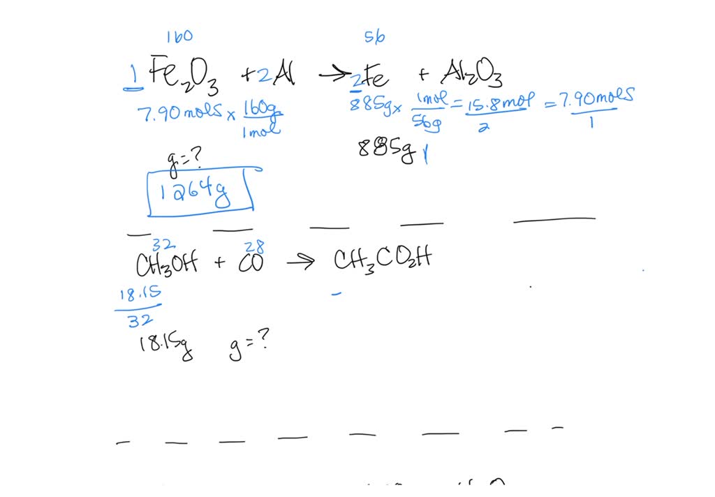 SOLVED: 1.) Fe₂O₃(s) + Al(s) → Fe(l) + Al₂O₃(s) calculate the moles of ...