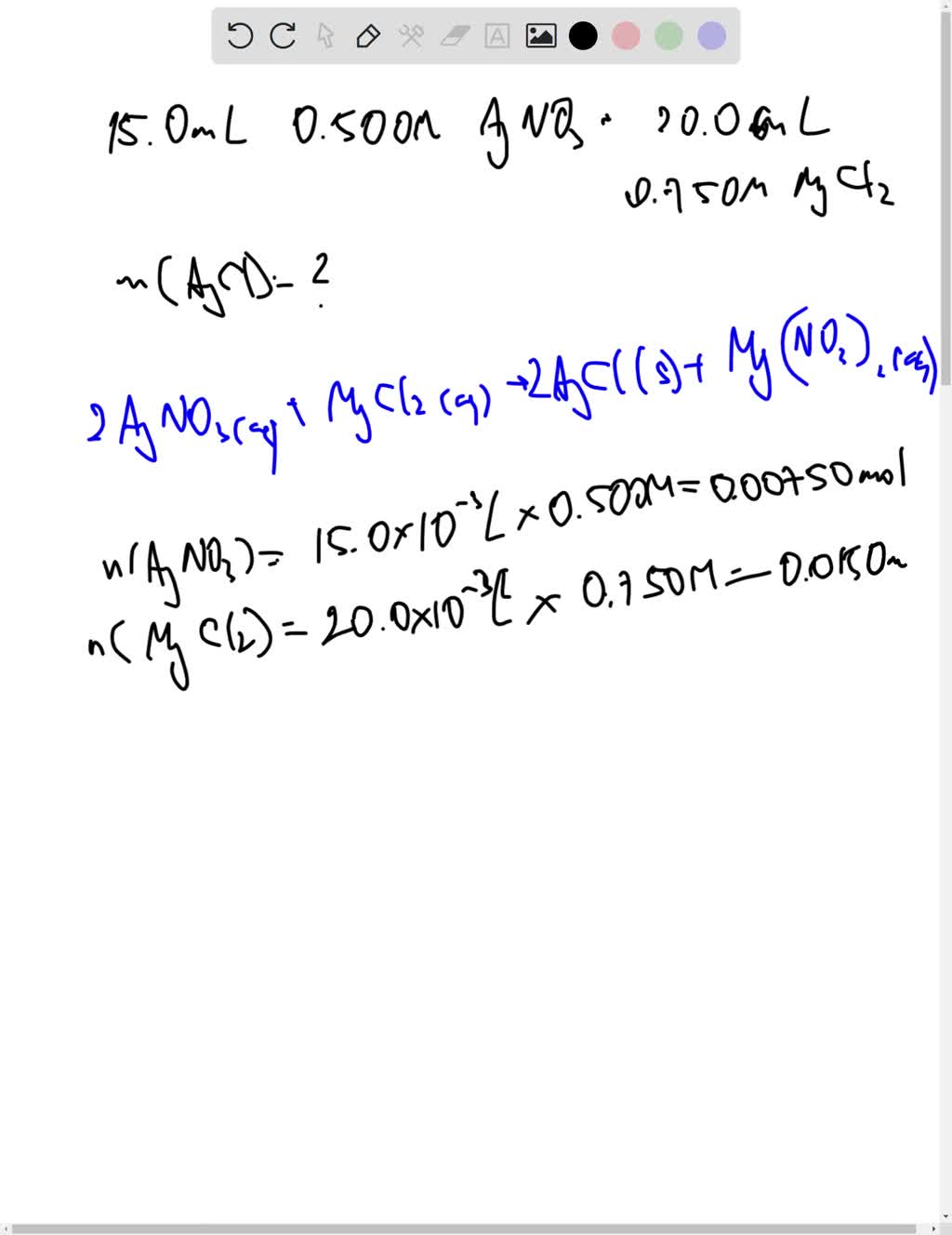 SOLVED: A 50.00 mL sample of MgCl2 required 46.78 of 0.04498 M AgNO3 (aq) tonfompletely ...