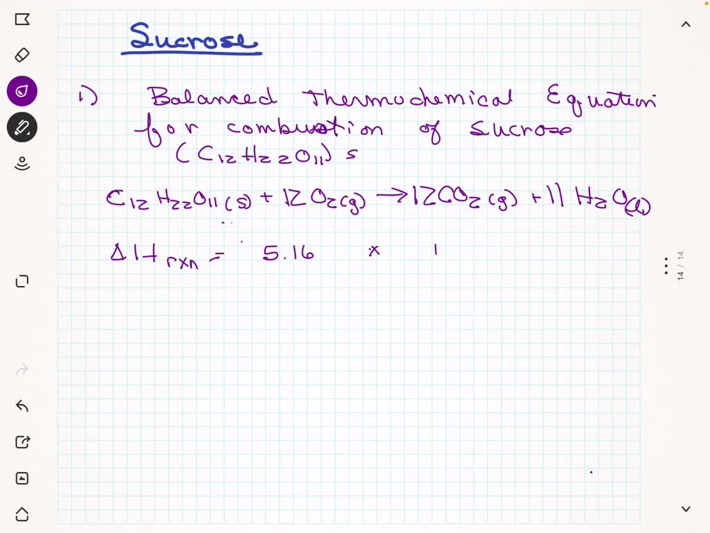 SOLVED: Sucrose (C12H22O11, table sugar) is oxidized in the body by O2 ...