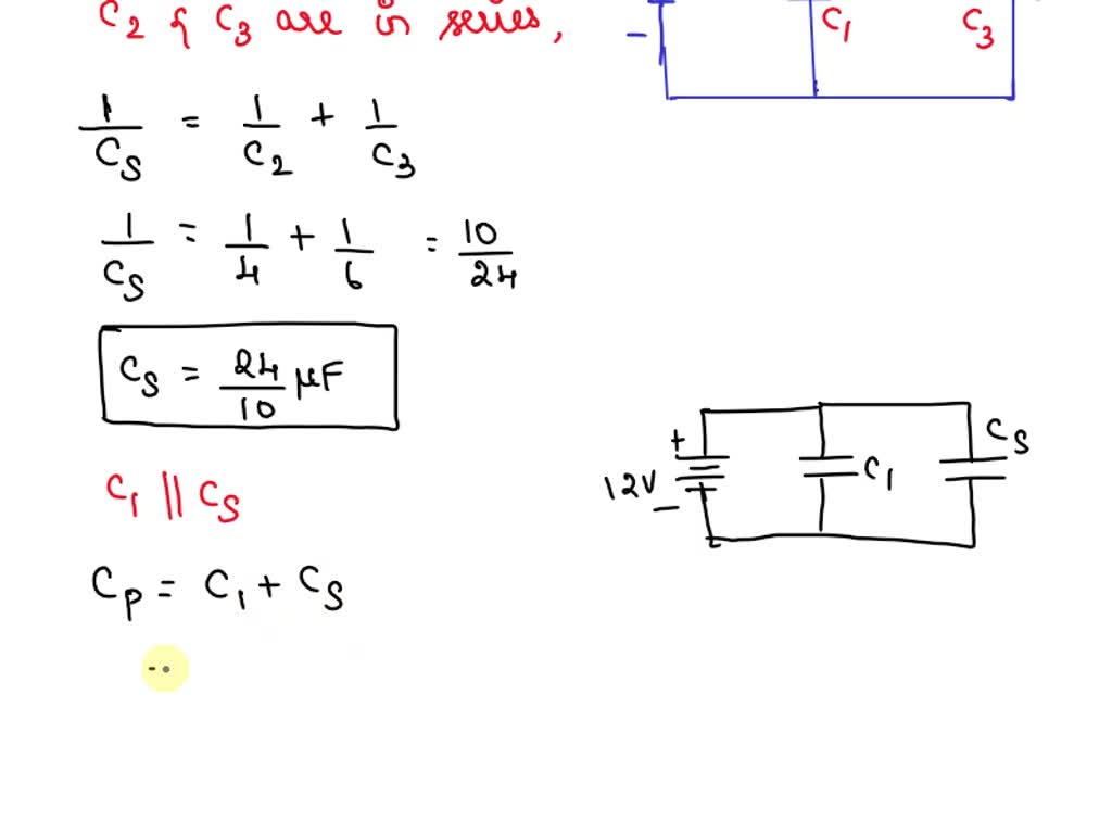 SOLVED: For the circuit below: What is the equivalent capacitance? What is the charge on each ...