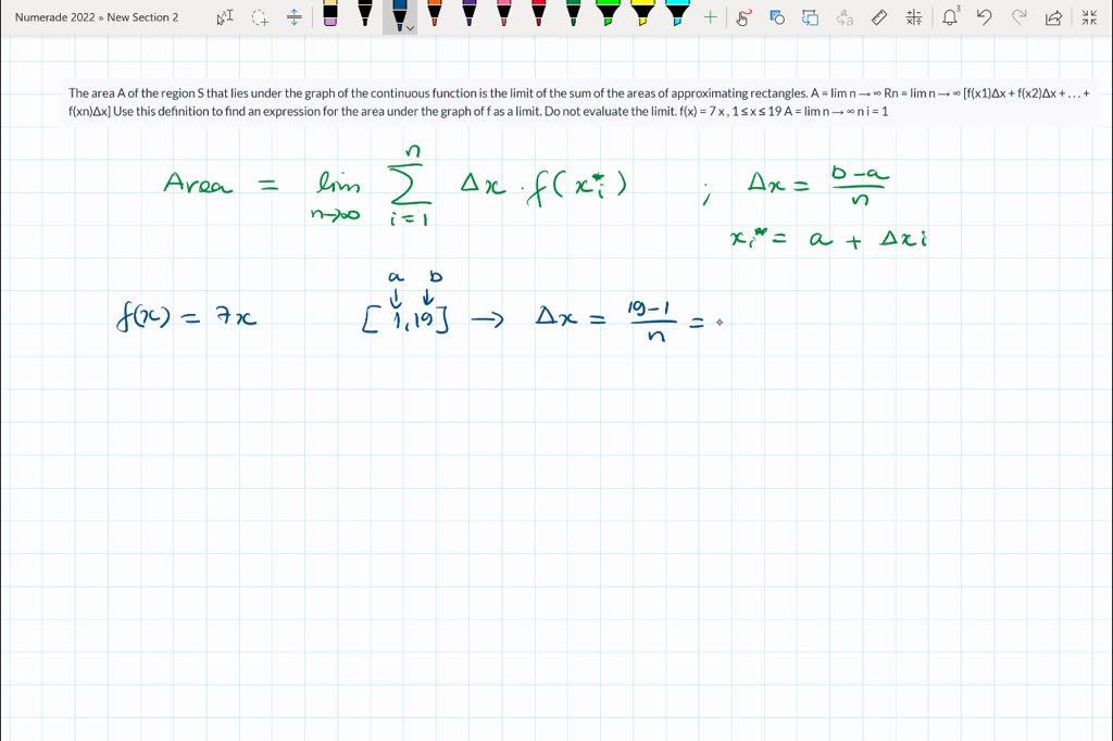 SOLVED: The area A of the region S that lies under the graph of the ...