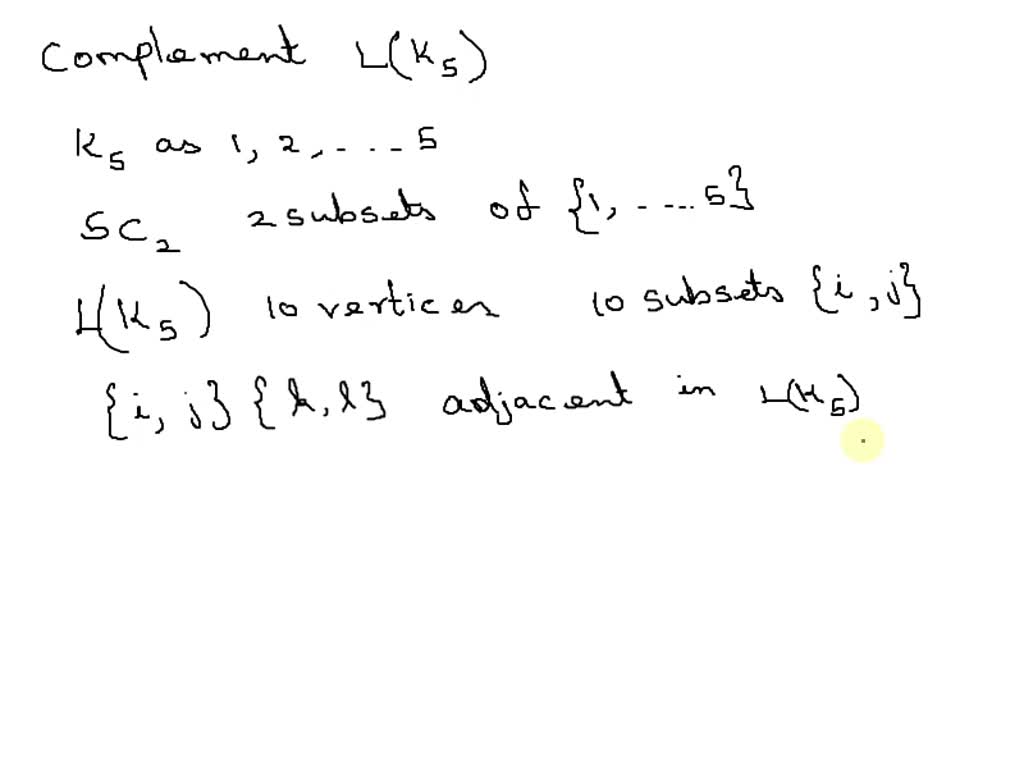SOLVED: Show that L(K,) is the complement of the Petersen graph: