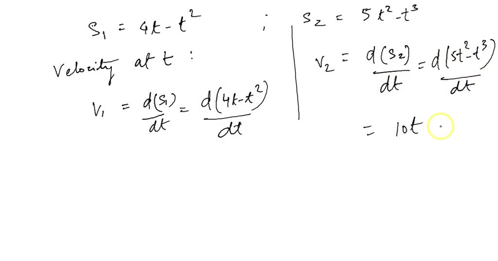 SOLVED: Two particles have positions at time t given by s1 = 4t - t^2 ...