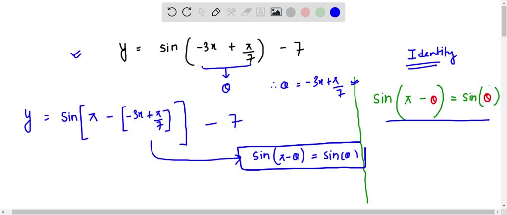 SOLVED: Rewrite the equation so that the coefficient of x is positive: y= sin S 3x+ 1)-7 y